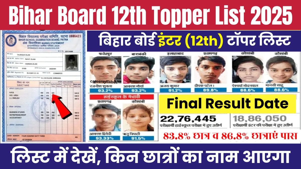 Bihar Board 12th Topper List 2025 Out : बिहार बोर्ड इंटर टॉपर लिस्ट जारी, किसान का बेटा बना टॉपर